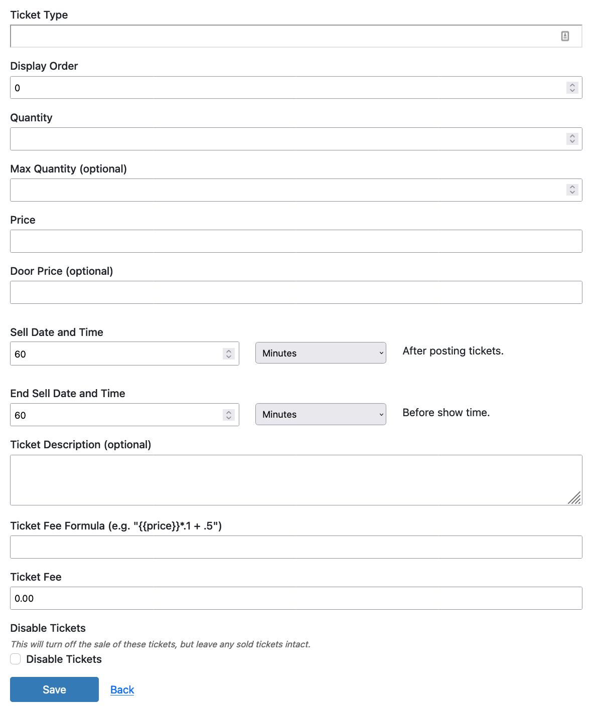 Default Ticket Types – Tessera